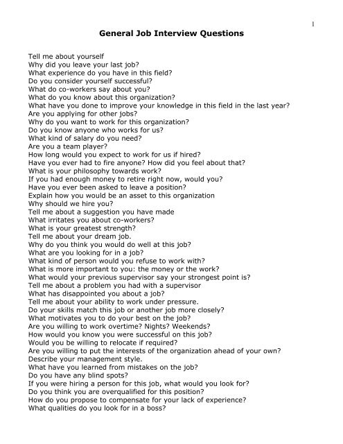 General Job Interview Questions