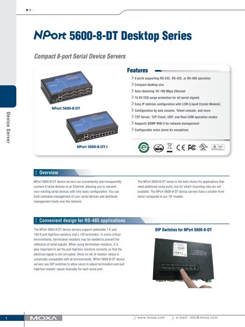 Compact 8-port Serial Device Servers