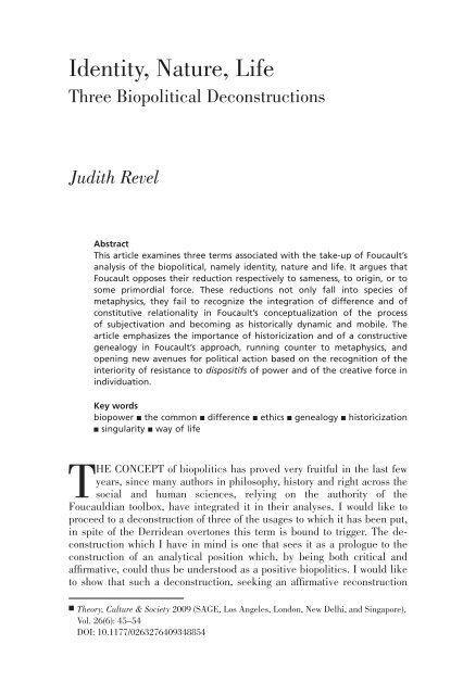 Identity, Nature and Life. Three Biopolitical Deconstructions (pdf)