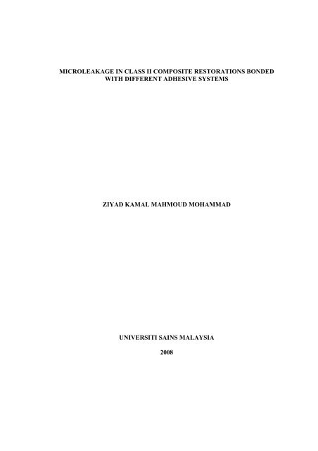 Microleakage In Class Ii Composite Restorations Eprintsusm