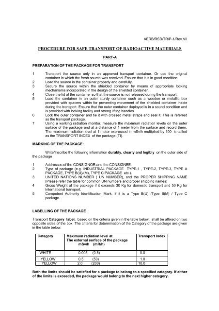 Procedures for preparation of packages