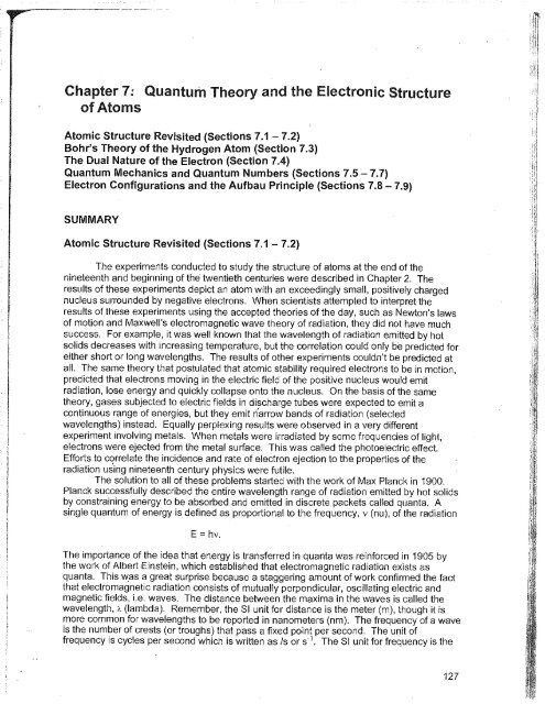 Chapter 7: Quantum Theory and the Electronic Structure of Atoms