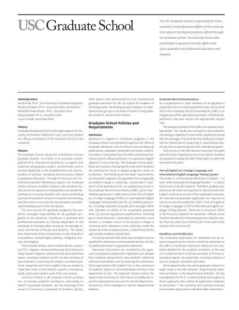 Graduate School Policies and Requirements - USC Catalogue