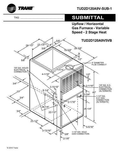 Trane Submittal Upflow/Horizontal Gas Furnace - Variable Speed - 2 ...