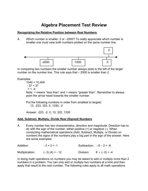 Algebra Placement Test Review