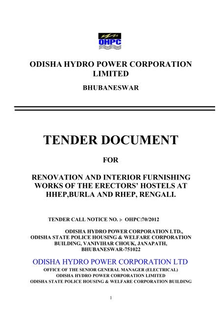 TENDER DOCUMENT - Odisha Hydro Power Corporation Ltd.
