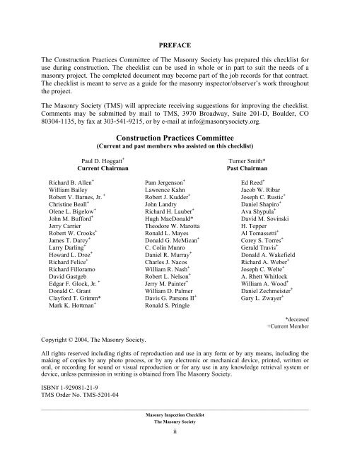 Masonry Inspection Checklist - The Masonry Society