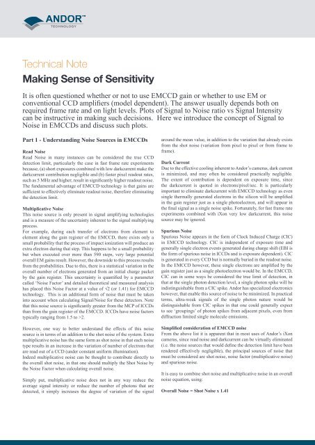 Technical Note Making Sense of Sensitivity - Andor Technology