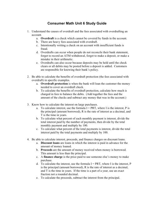 Consumer Math Unit 1 Study Guide consumer-math-unit-1-study-guide