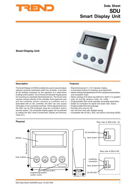 Specification sheet - Trend Controls Online