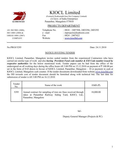 KIOCL Limited - The Kudremukh Iron Ore Company Limited