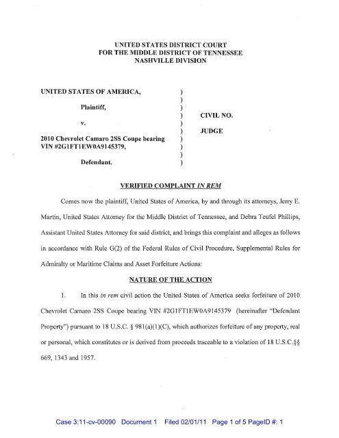 Verified Complaint In Rem