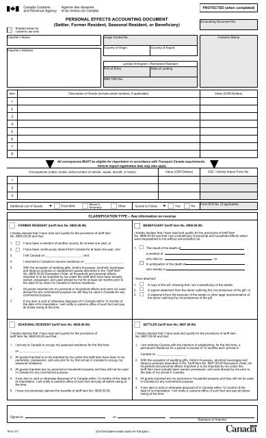 PERSONAL EFFECTS ACCOUNTING DOCUMENT (Settler, Former ...
