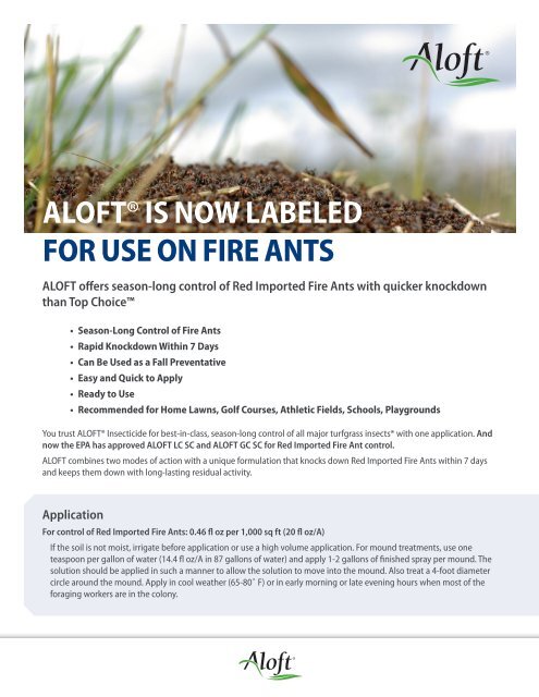 ALOFT Fire Ant Sell Sheet - Arysta LifeScience