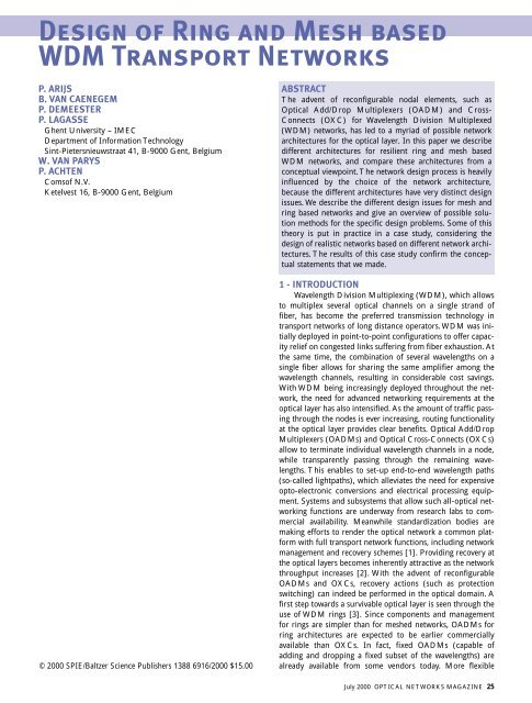 Design of Ring and Mesh based WDM Transport Networks
