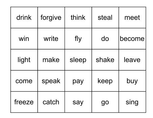 Present Tense Verbs Bingo - EL Civics