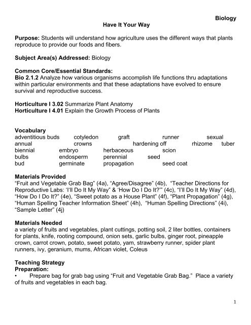 Lesson Plan 4 – Have It Your Way - Ag in the Classroom