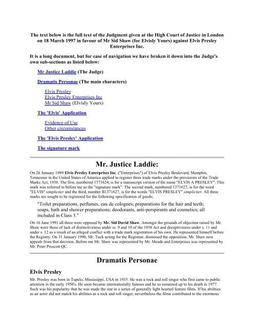 Elvisly Yours v. Elvis Presley Enterprises Inc. - Mark Roesler