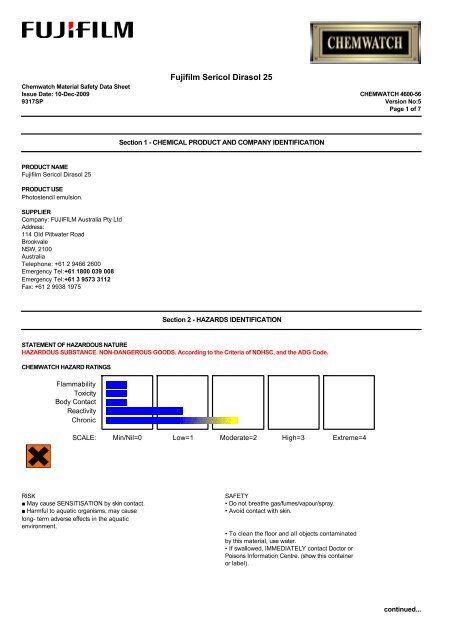 Chemwatch MSDS Print - FUJIFILM Australia