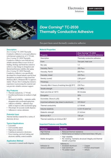 Dow Corning TC-2030 Thermally Conductive Adhesive