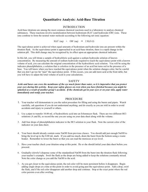 Quantitative Analysis: Acid-Base Titration