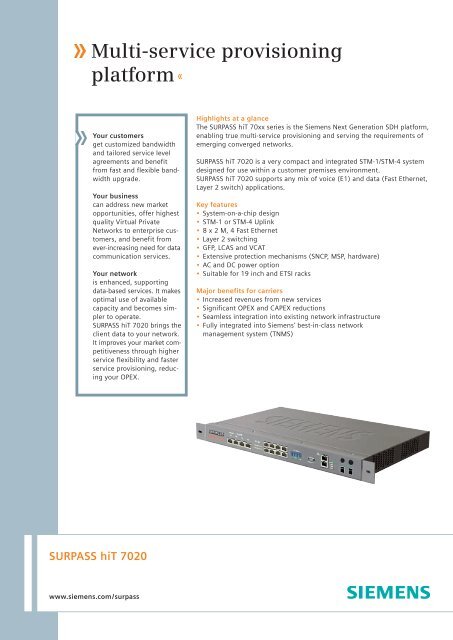 SURPASS hiT 7020 Multi-service provisioning platform