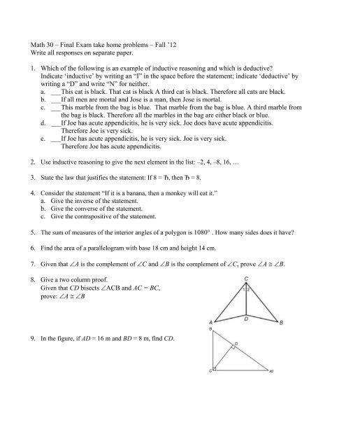 Math 30 â Final Exam take home problems ... - Geofhagopian.net