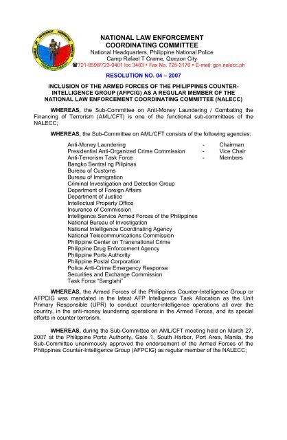 Resolution No. 04â 2007 - PNP Directorate for Operations ...