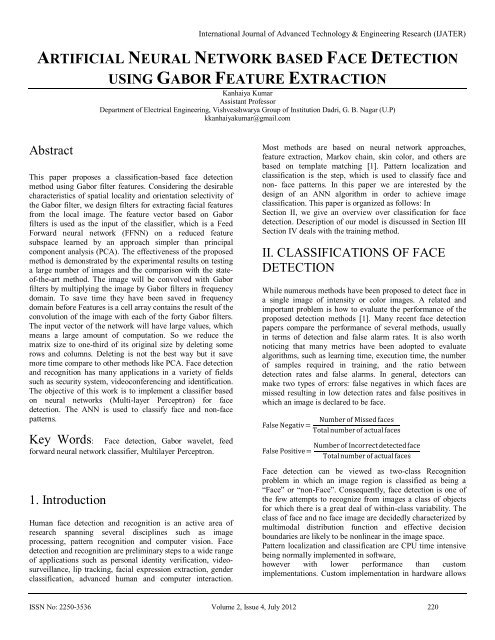 Artificial Neural Network Based Face Detection Using Gabor Ijater