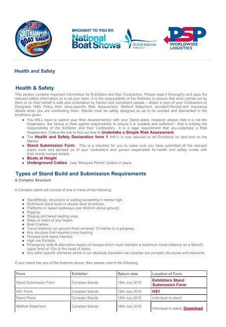 Health & Safety Types of Stand Build and Submission Requirements