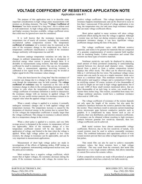 voltage coefficient of resistance application note - Barth Electronics