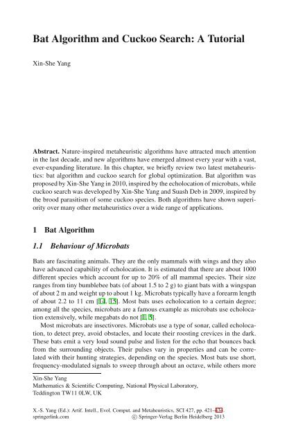 SCI 427 - Bat Algorithm and Cuckoo Search: A Tutorial - Springer