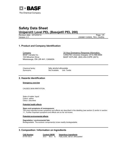 MSDS UNIPEROL LEVEL PEL - Prismadye