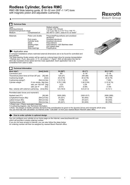 Rodless Cylinder, Series RMC - Bosch Rexroth