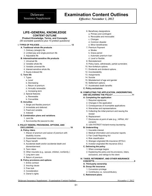 Examination Content Outlines