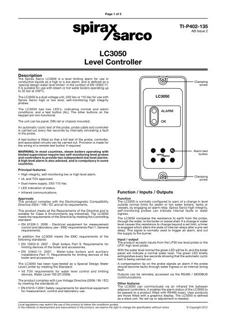 LC3050 Level Controller - Spirax Sarco
