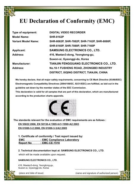 Eu Declaration Of Conformity Emc