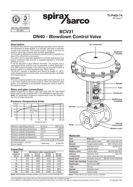 BCV31 DN40 - Blowdown Control Valve - Spirax Sarco