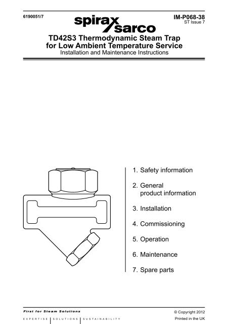 TD42S3 Thermodynamic Steam Trap for Low ... - Spirax Sarco
