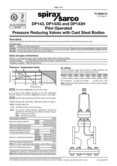 DP143, DP143G and DP143H Pilot Operated ... - Spirax Sarco