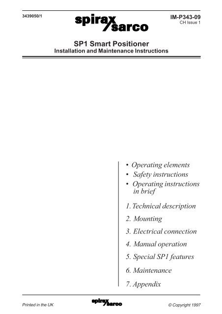 SP1 Smart Positioner Installation and Maintenance ... - Spirax Sarco