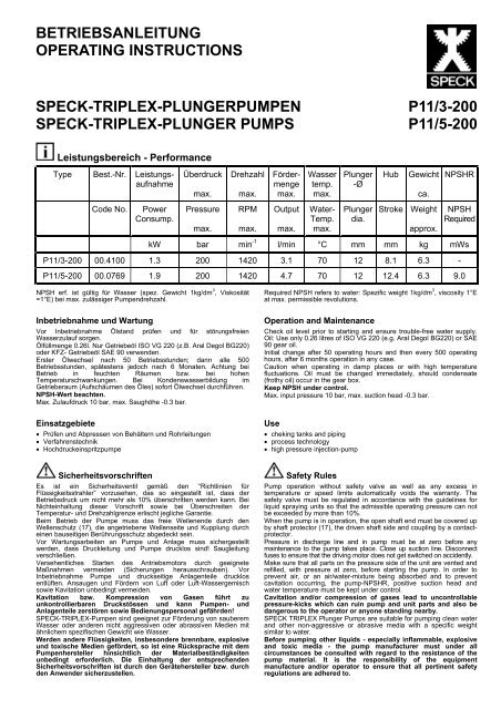 P11 3 And 5 Operating And Maintenance Instructions