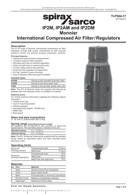 IP2M, IP2AM and IP2DM Monnier International ... - Spirax Sarco