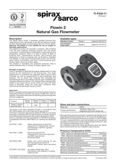 Flowin 2 Natural Gas Flowmeter - Spirax Sarco
