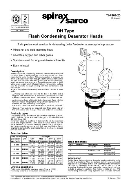 DH Type Flash Condensing Deaerator Heads - Spirax Sarco
