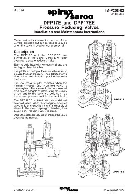 DPP17E and DPP17EE Pressure Reducing Valves - Spirax Sarco