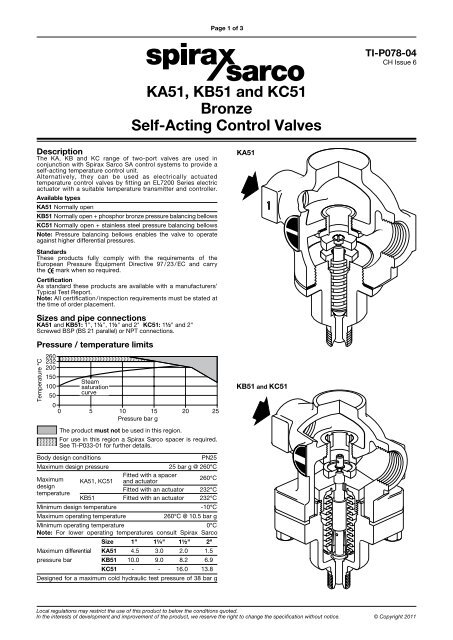 KA51, KB51 and KC51 Bronze Self-Acting Control ... - Spirax Sarco
