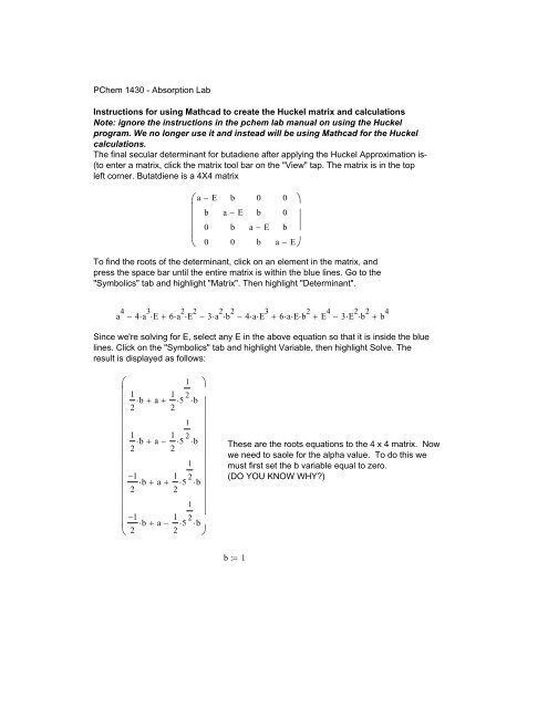 Handout on using Mathcad for Huckel Calculation