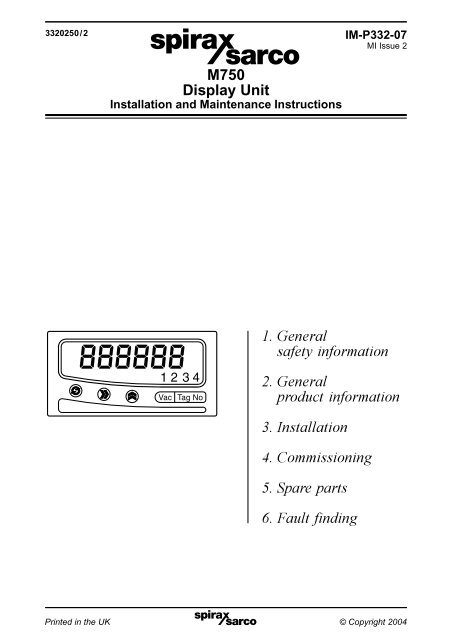 M750 Display Unit - Spirax Sarco