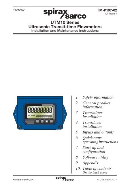 UTM10 Series Ultrasonic Transit-time Flowmeters - Spirax Sarco